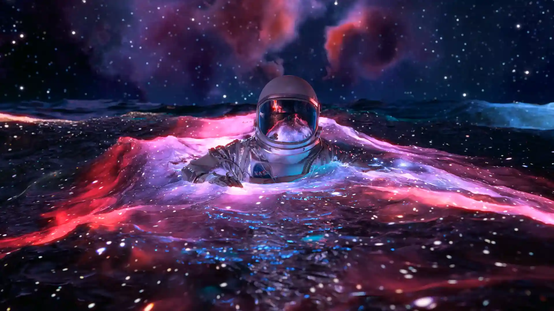 Astronaut Swimming in Space Matter Live Wallpaper