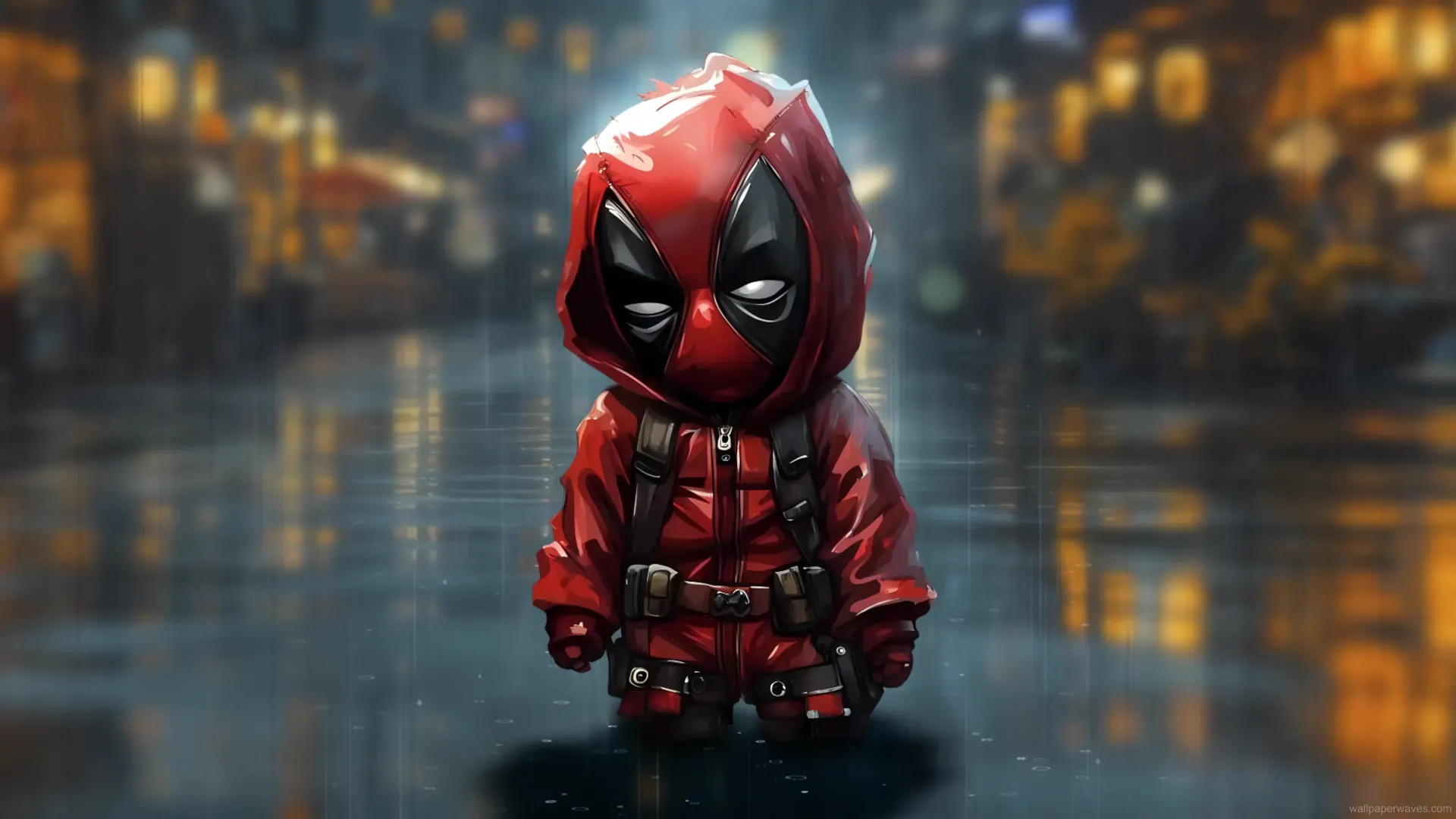 Baby Deadpool In The Rain Live Wallpaper