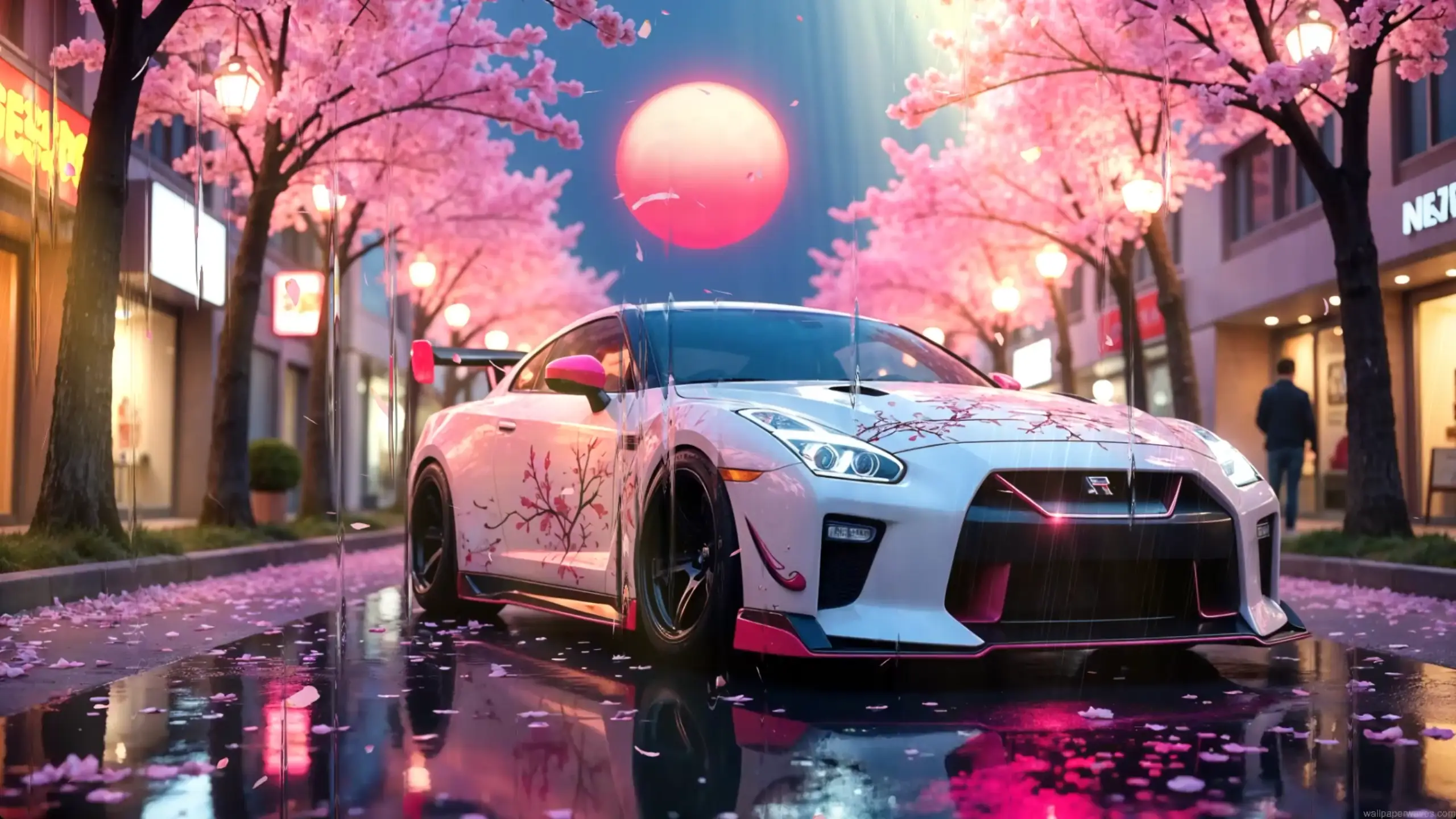 Nissan GT-R Under Pink Sakura Trees Live Wallpaper