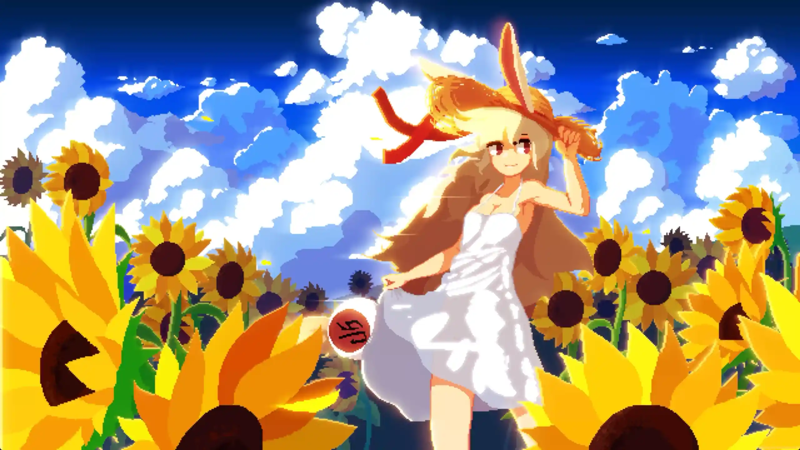 Pixel Bunny Girl in Sunflower Field Live Wallpaper