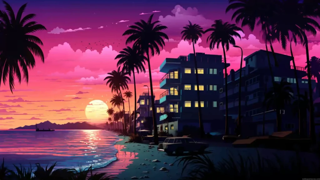 Retro Sunset In Tropical City Live Wallpaper