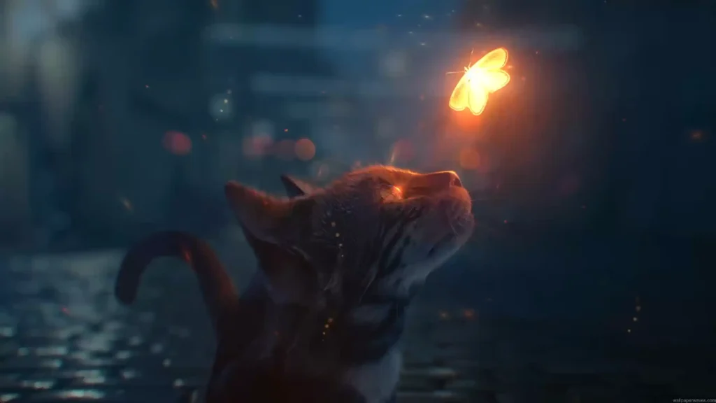 Cat Staring at Glowing Butterfly Live Wallpaper