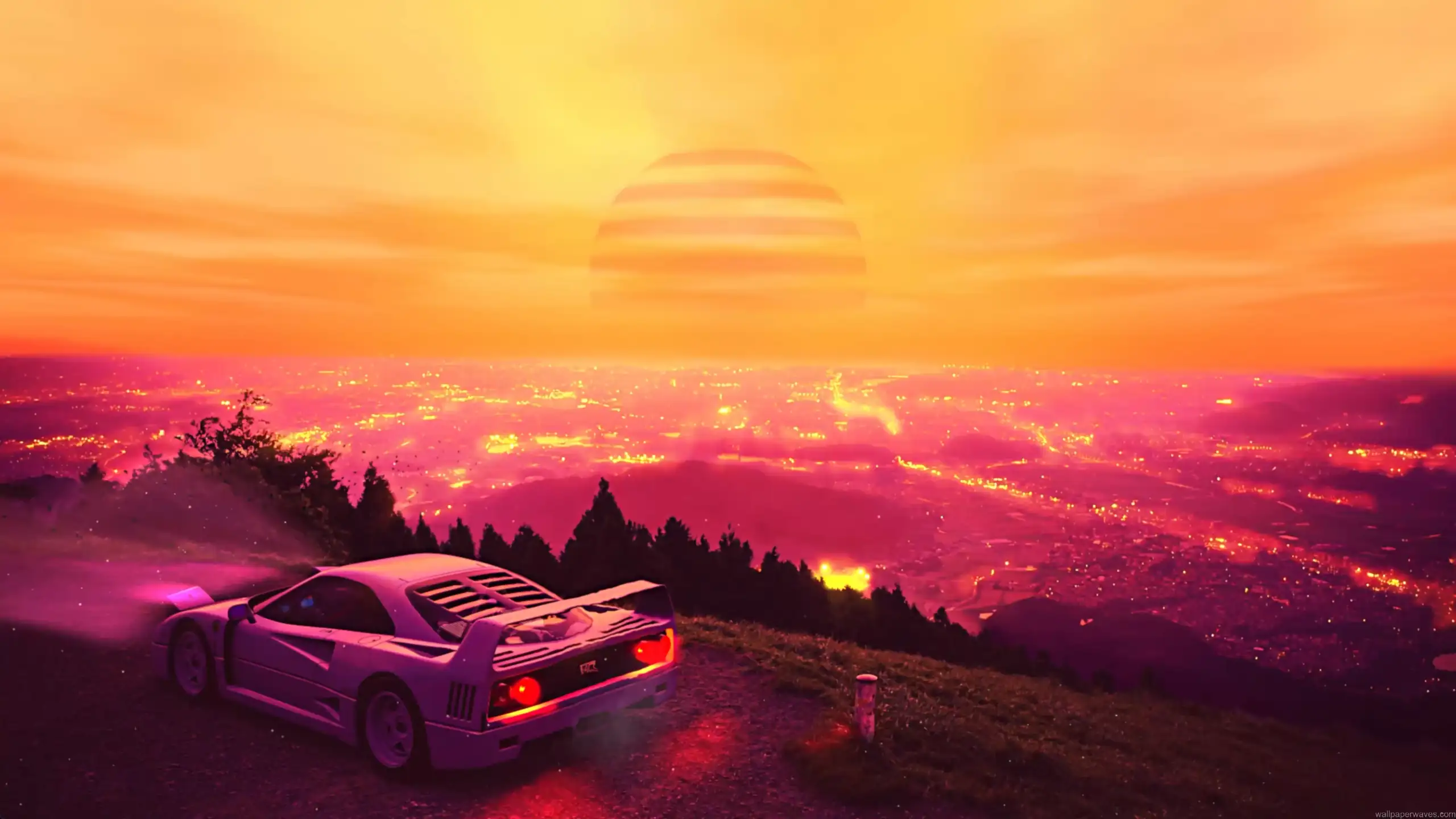 Ferrari F40 Neon Sunset City View Live Wallpaper
