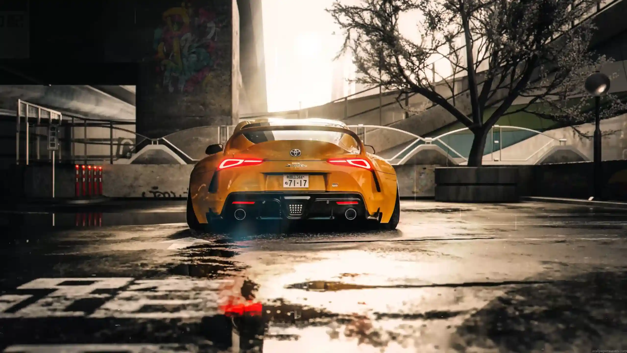Yellow Toyota Supra Cinematic City Live Wallpaper