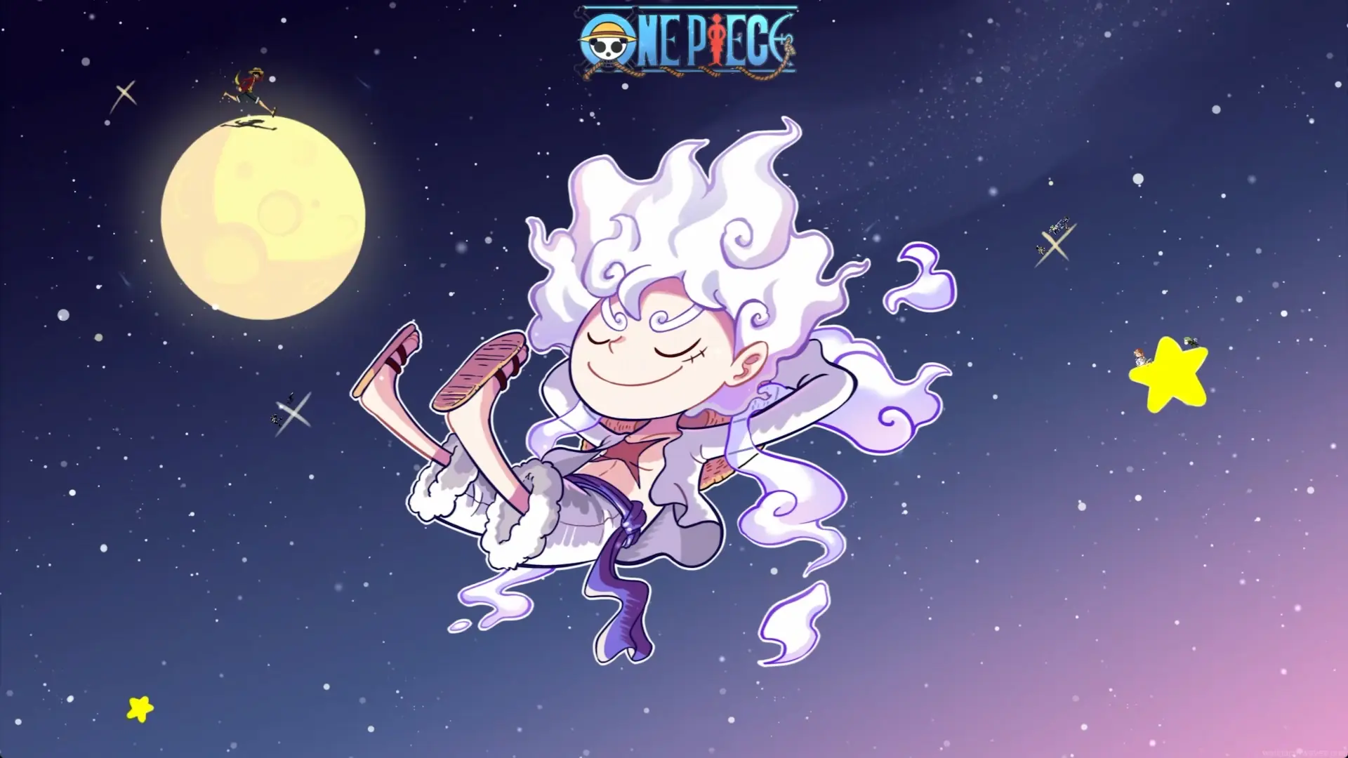 Gear 5 Chibi Luffy Moon Relax Live Wallpaper